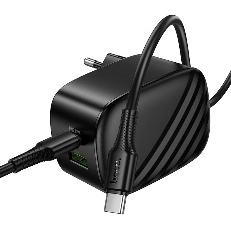 Hoco CS102A Folding PD 30W QC3.0 Charger EU with USB C Cable