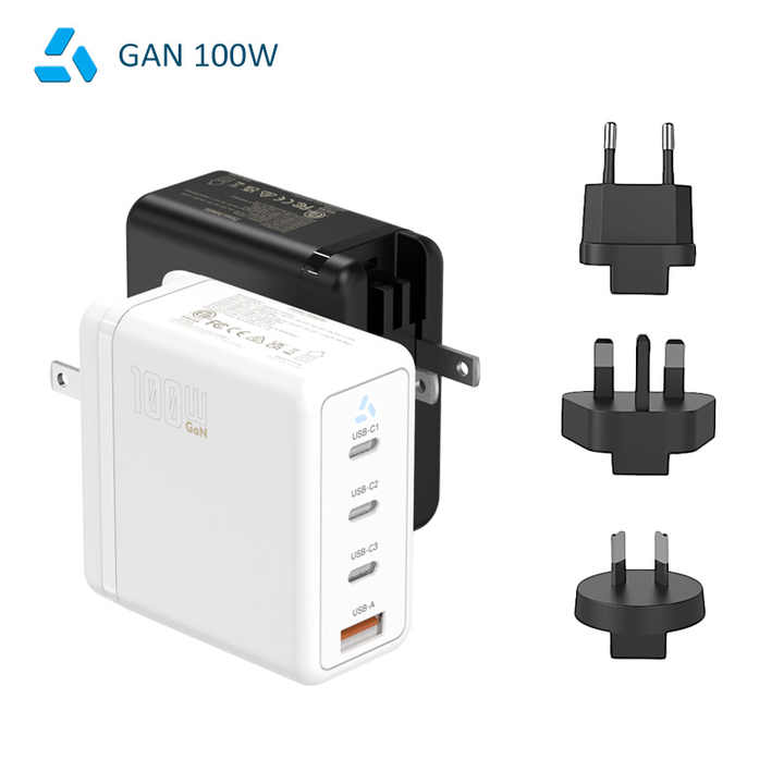 100W USB C Wall Charger GaN 4-Port Fast Charging Station,PD QC Foldable Charger Block Portable ...