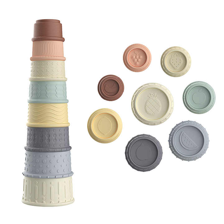 8 Pieces Set Silicone Soft Stacking Building Cups Blocks Chewable Baby ...