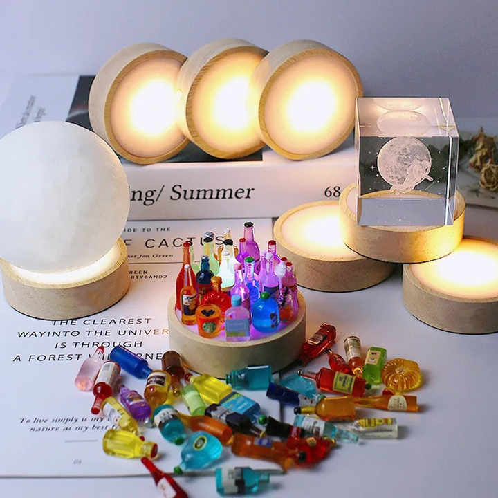 침실 어린이 친구 연인 생일 선물을위한 나무 기반과 3d 크리스탈 볼 야간 조명 테이블 램프