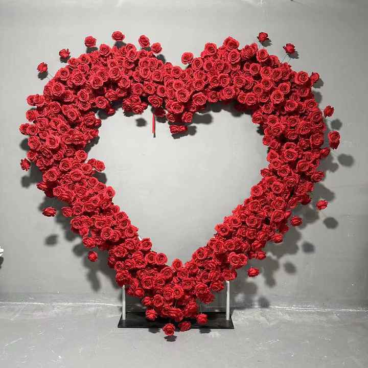 Elegant Heart Shape Silk Red Rose Flowers Arch for Wedding