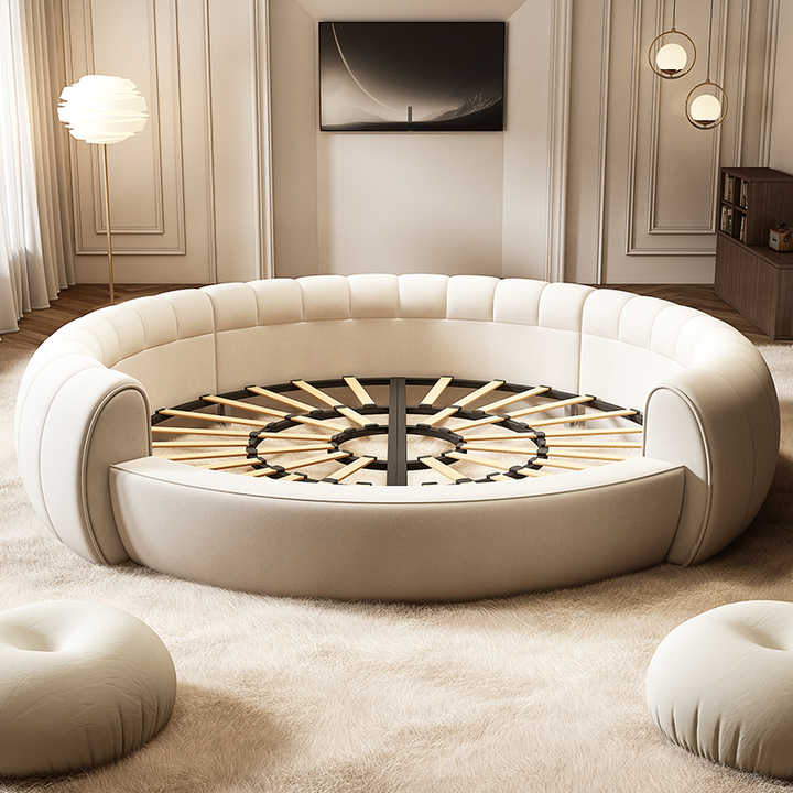 Italian Light Luxury Round Bed Ins Puff Cream Breeze Deluxe
