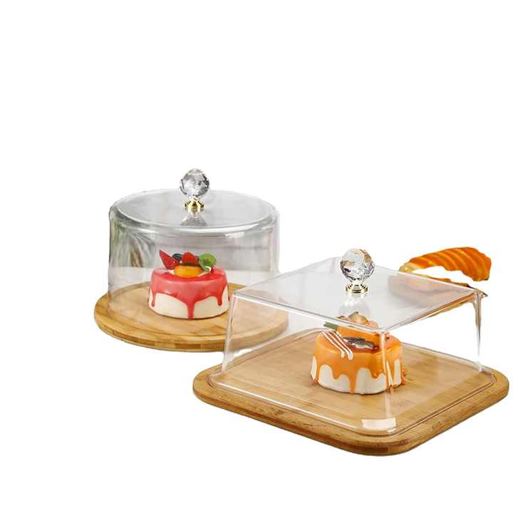 Acrylic Square Cake Display Stand with Dome Cover Bread Serving Platter ...