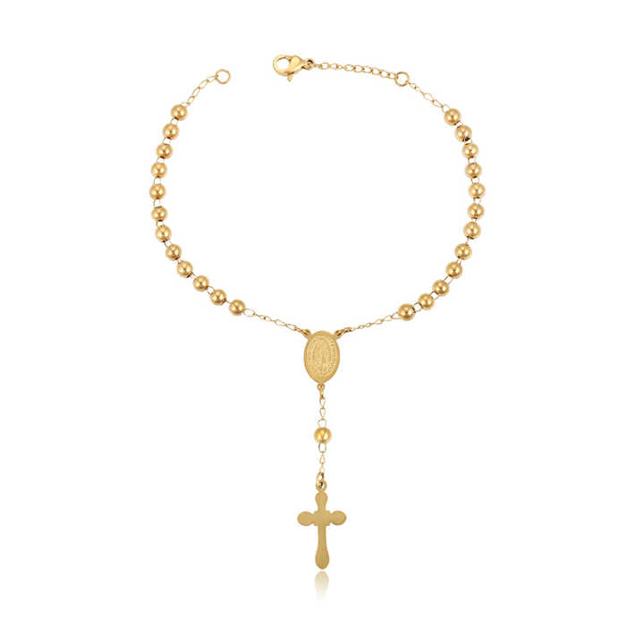 Xuping Fashion Stainless Steel Bead Rosary Cross Charm Pendant Bracelet ...