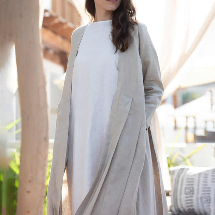 Custom design natural linen muslim abaya women dress modest solid color ...