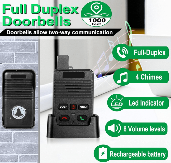 Wireless Intercom - Full Duplex Communication Range 1000 Feet