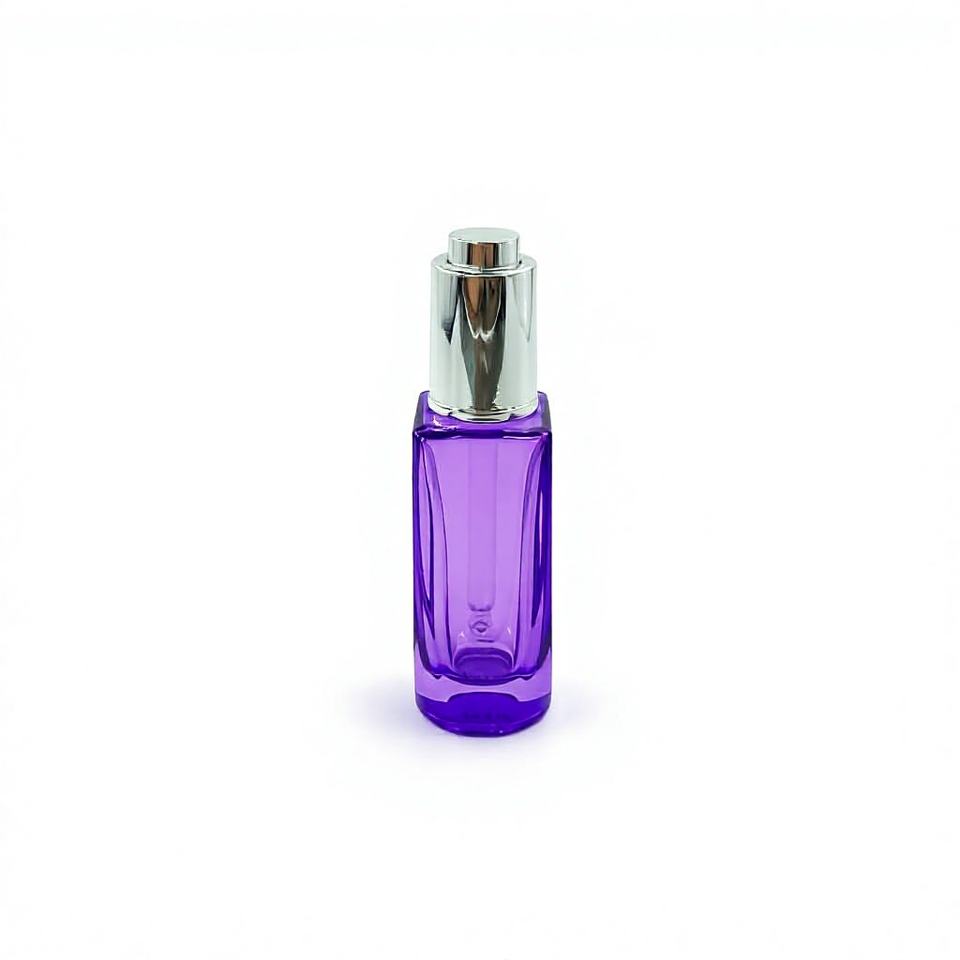 30ml Luxury Purple Color Cosmetic Glass Serum Bottle with Press Dropper ...