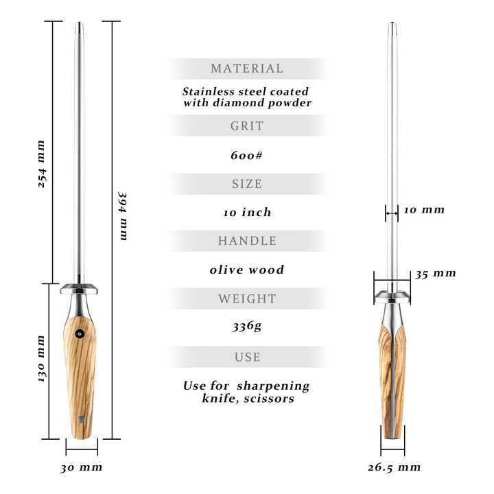 Grandsharp Kitchen Knife Sharpening Rod 10 Inch Diamond Powder Knife ...