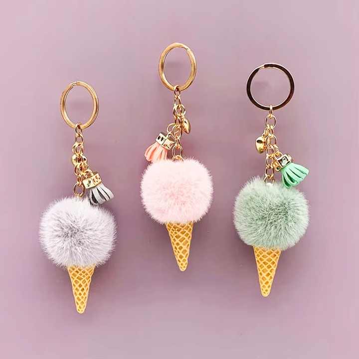 Multicolor Furry Cute Ice Cream Plush Keychains by Shuomi