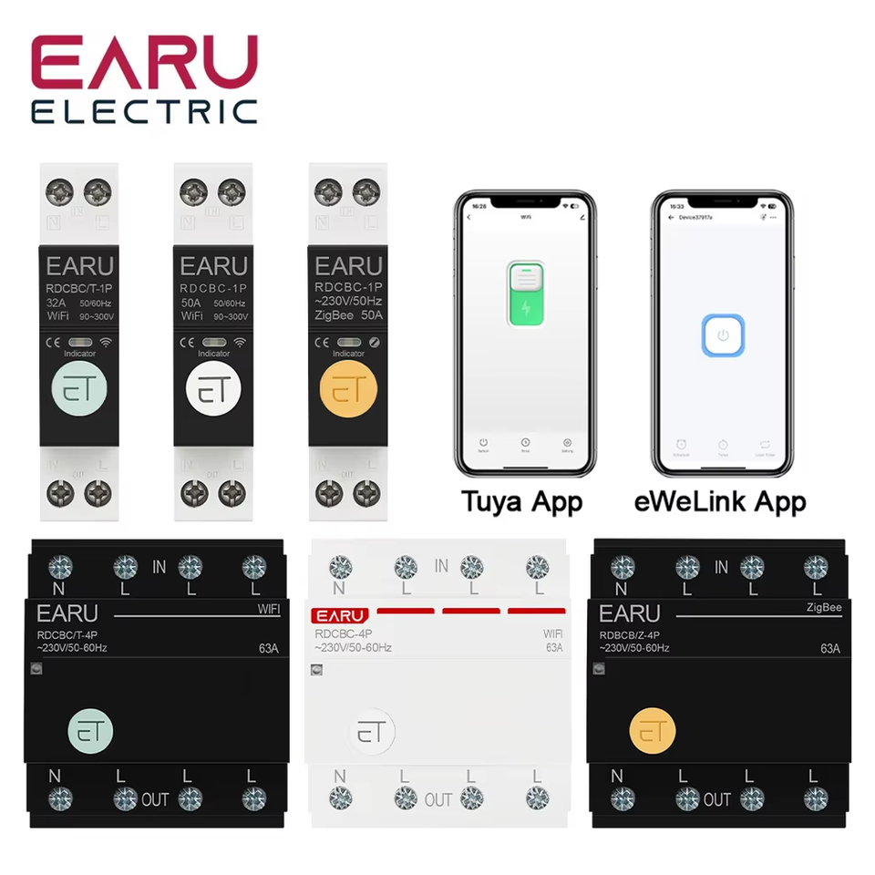 Tuya EWeLink WiFi ZigBee Smart Plastic Circuit Breaker MCB 2P 4P Timer ...