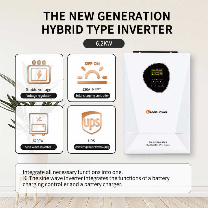 5.5KW 6.2KW 8.6KW 11KW Dual Output on Off Grid Solar Inverter 24V 48V Pure Sine Wave Hybrid ...