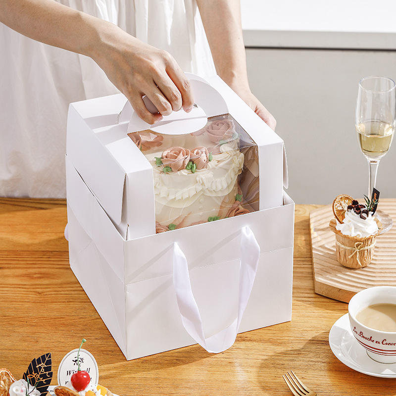 Custom Bakery Cake Packaging with Window Handle Box Recycled Paperboard ...