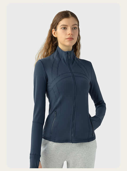Zip Long Sleeve Sports Yoga Top Running Coat Workout Wear Gym Fitness ...