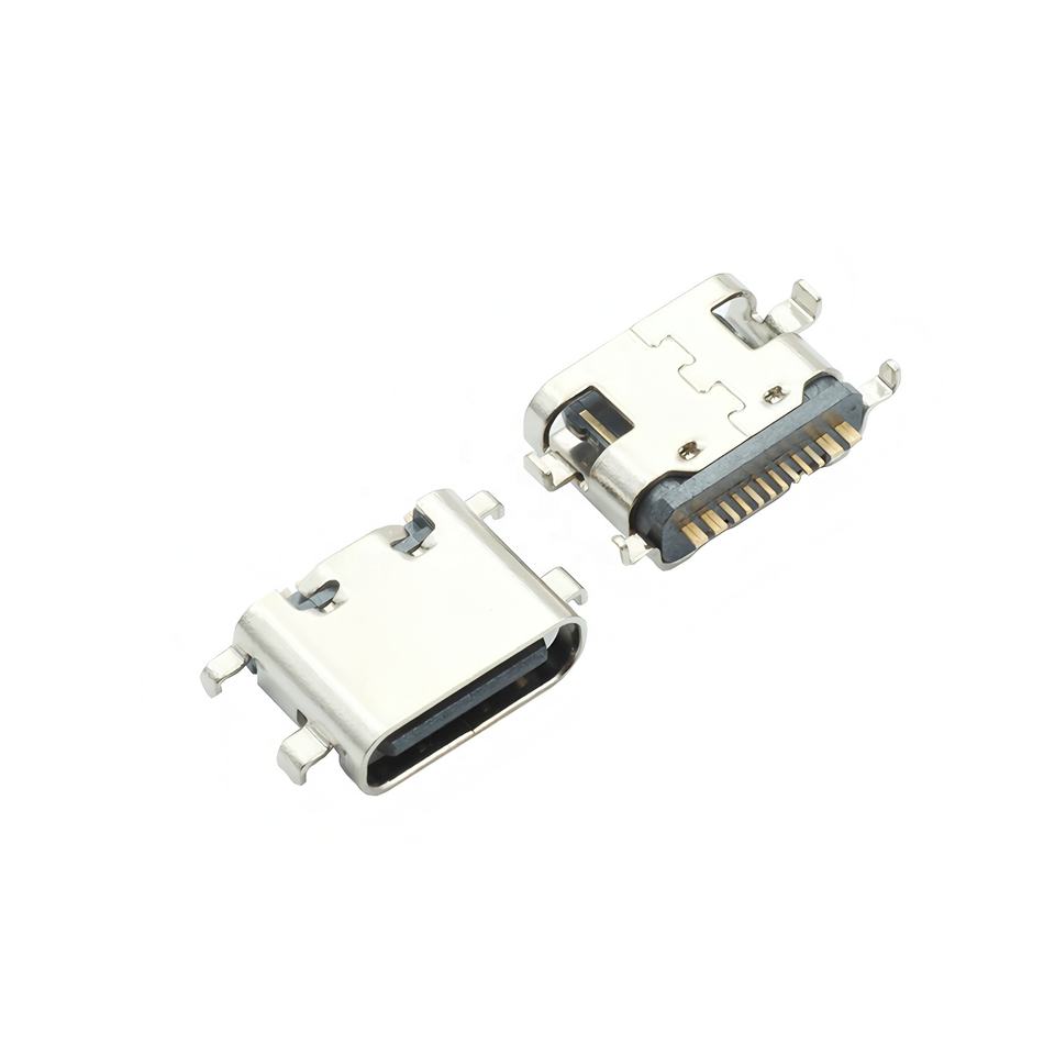 Type C 6 Pin Female Connector Horizontal SMT Mounting Sinking Plate 0 ...