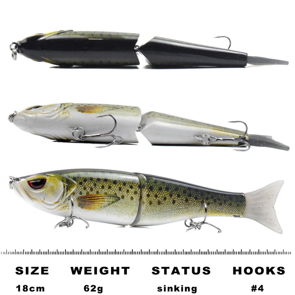 Multi-jointed Tail Swim Baits 180mm 62g Floating Fishing Glide Shad ...