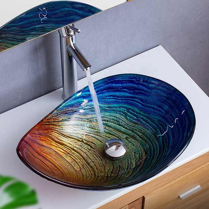Rainbow Design Glass Hand Wash Basin - Modern & Durable