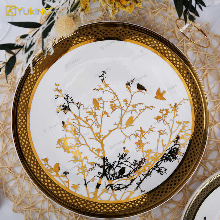 Luxury European Ceramic Porcelain Dishes Plates Dinner Set Plated Full ...