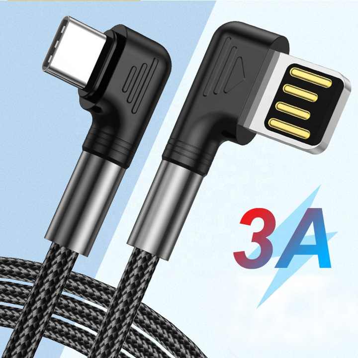 90 Degree Right Angle USB Type C Cable Fast Charging Elbow 3A Fast ...