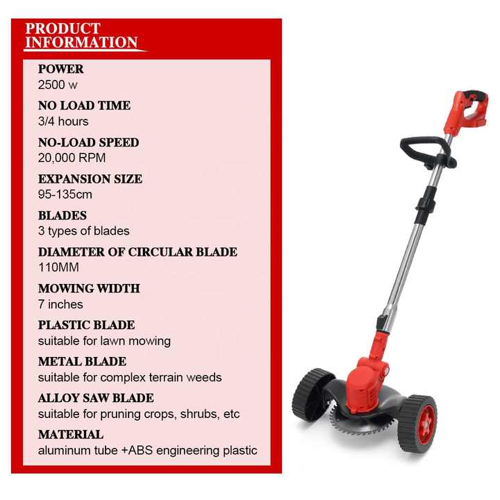 2500W Cordless Electric Lawn Trimmer & Adjustable Height Cutter - OEM