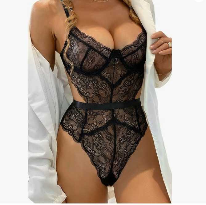 2024 New Style Sexy Lingerie Bodysuit Lace Teddy Snap Crotch V Neck Carefully Cut One Piece For ...