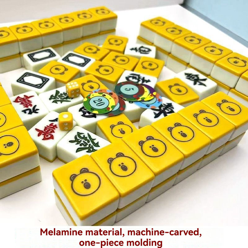 Cartoon Mahjong Brown Bear Melamine Hand-Scoring Mahjong Set Home Use ...