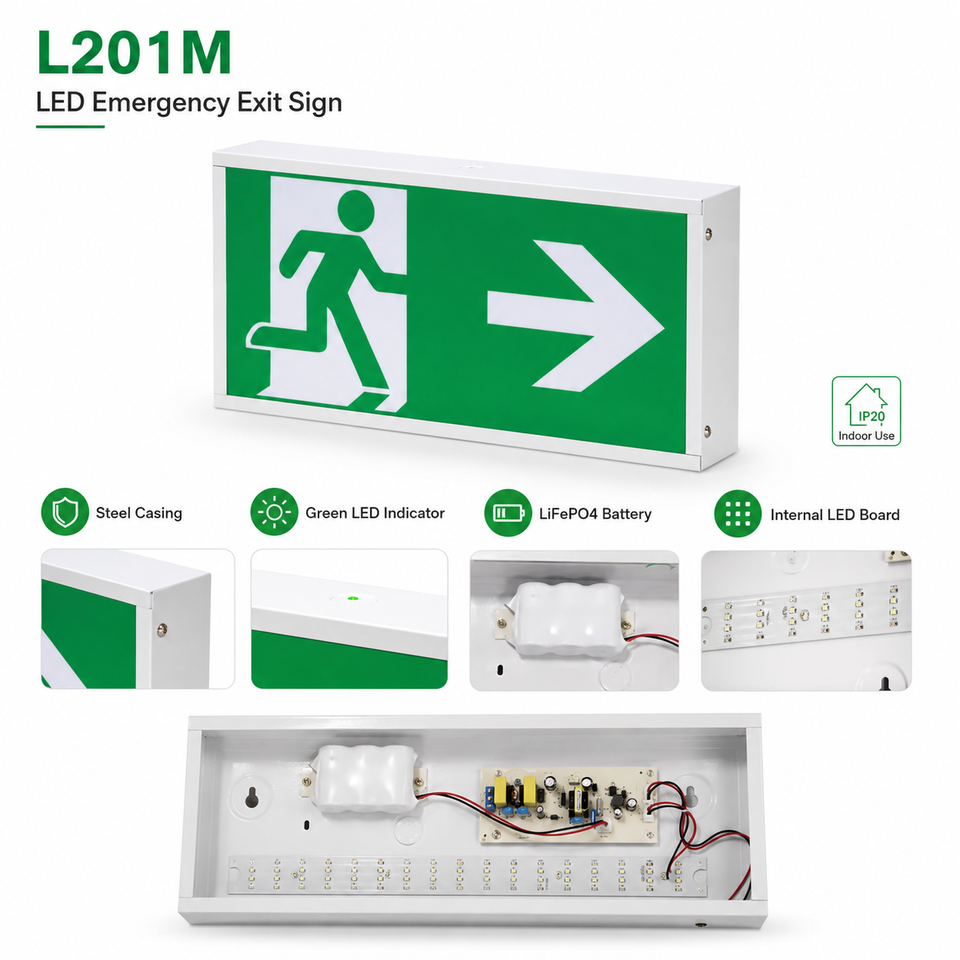 Rechargeable LED Emergency Exit Sign Maintained Wall Mounted LiFePO4 ...