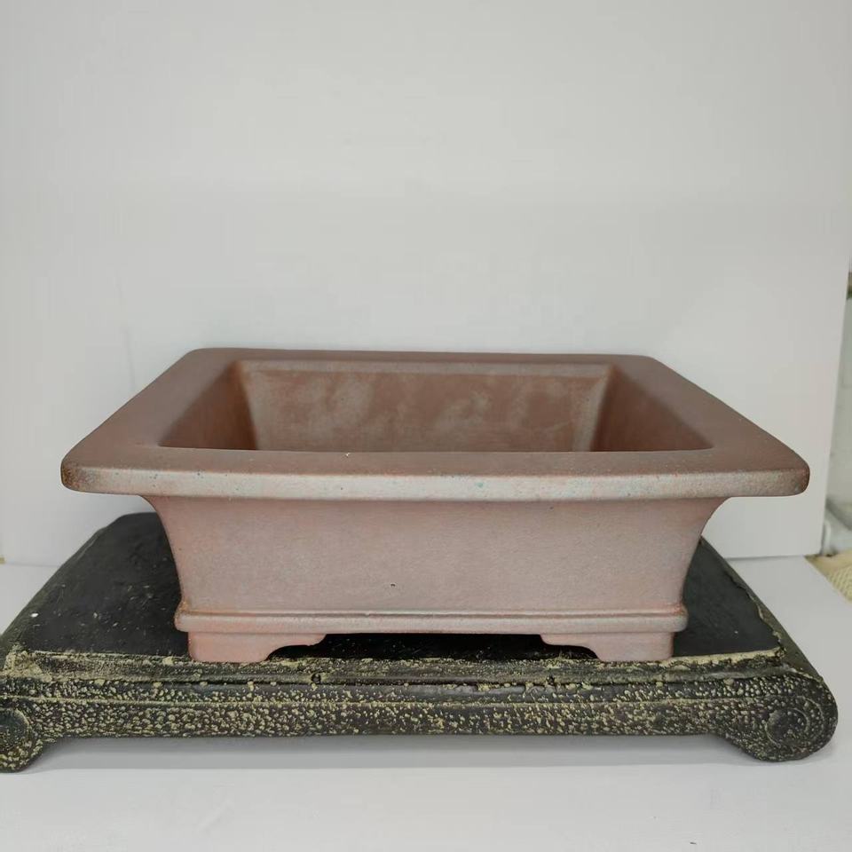 Wide-mouthed Rectangle Shape Gold Clay Bonsai Pot with Wood Fired Style ...