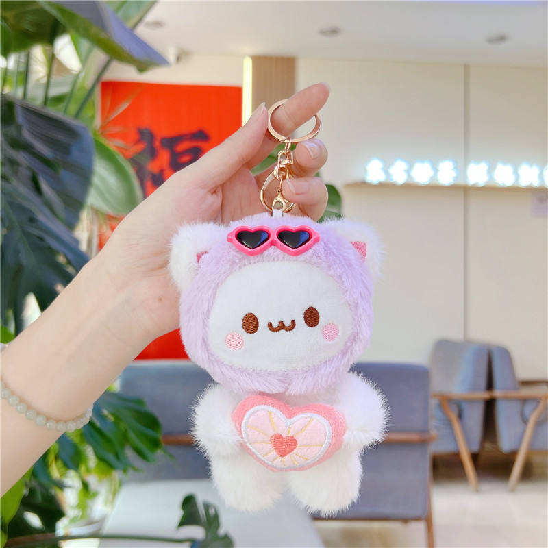 Cute Mini Fluffy Cat Plush Keychain Soft Faux Fur Doll Pendant Heart ...