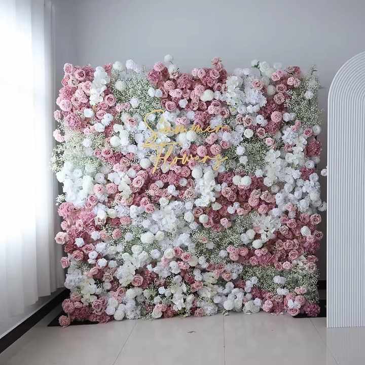 High Quality Flower Wall Artificial Pink Decor Roll Up