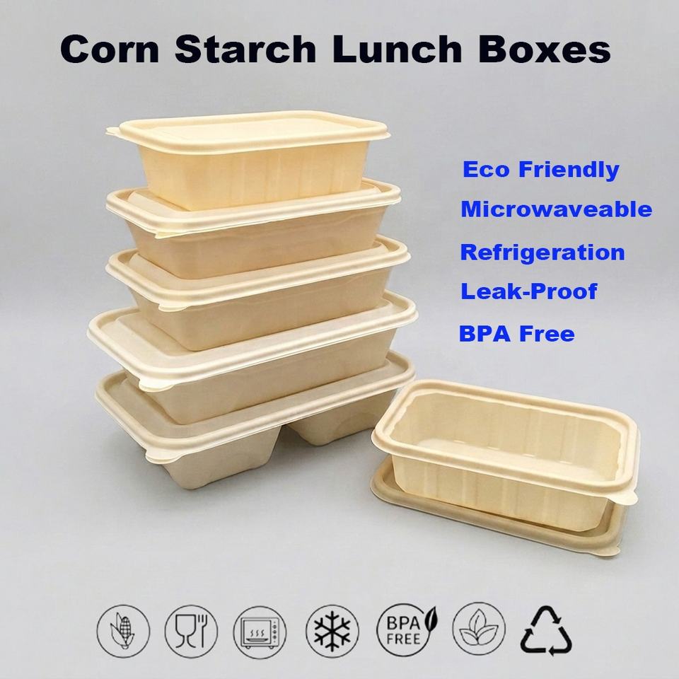 Corn Starch Rectangular Disposable Lunch Box Eco Friendly BPA Free ...