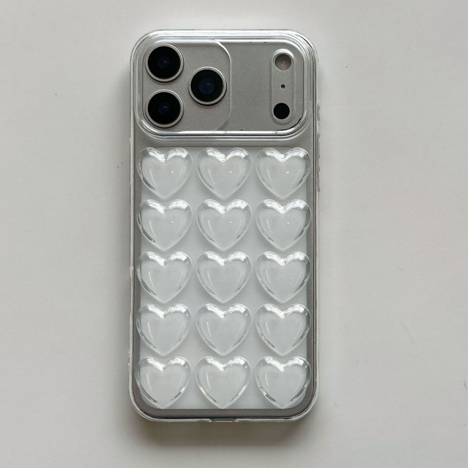 For iPhone 17 Air New Plain Transparent 3D Heart Pattern TPU Phone Case ...