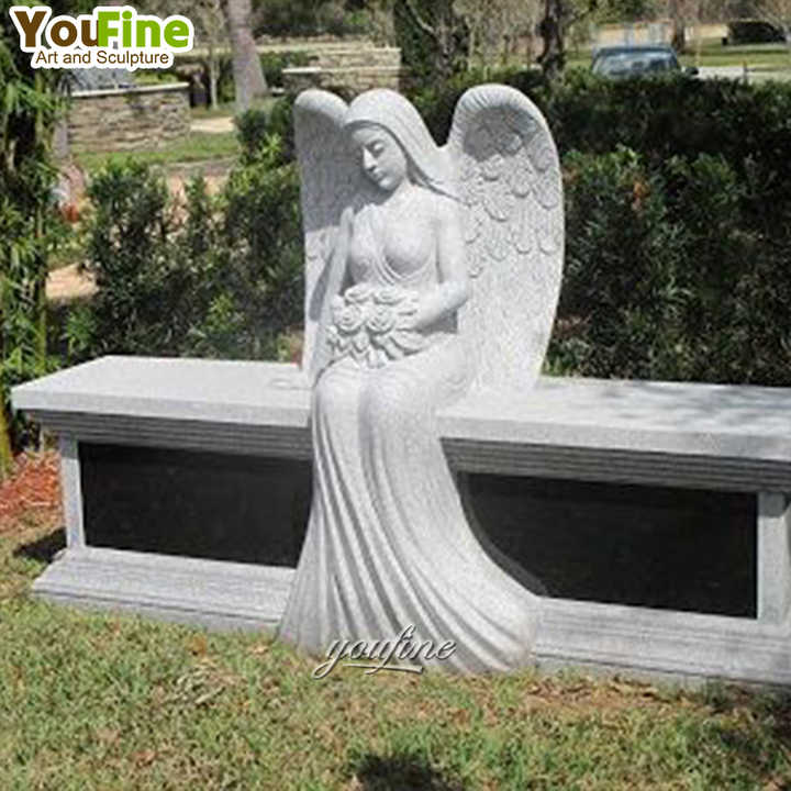 White Marble Headstone - Cemetery Angel Tombstone Statues