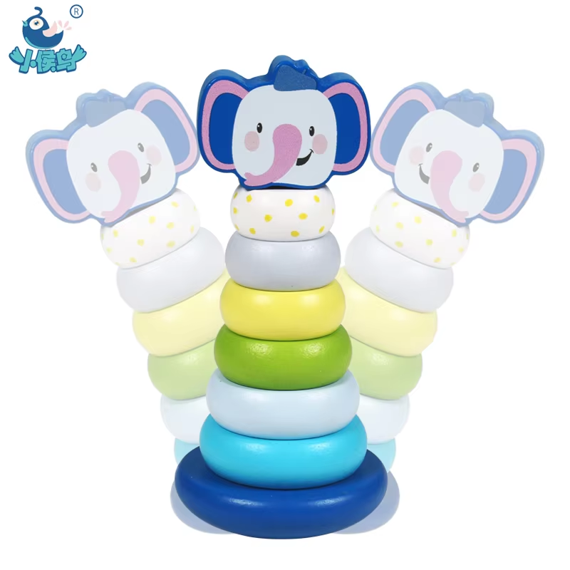 Montessori Early Education Stacking Building Blocks Toys Wooden Cartoon ...