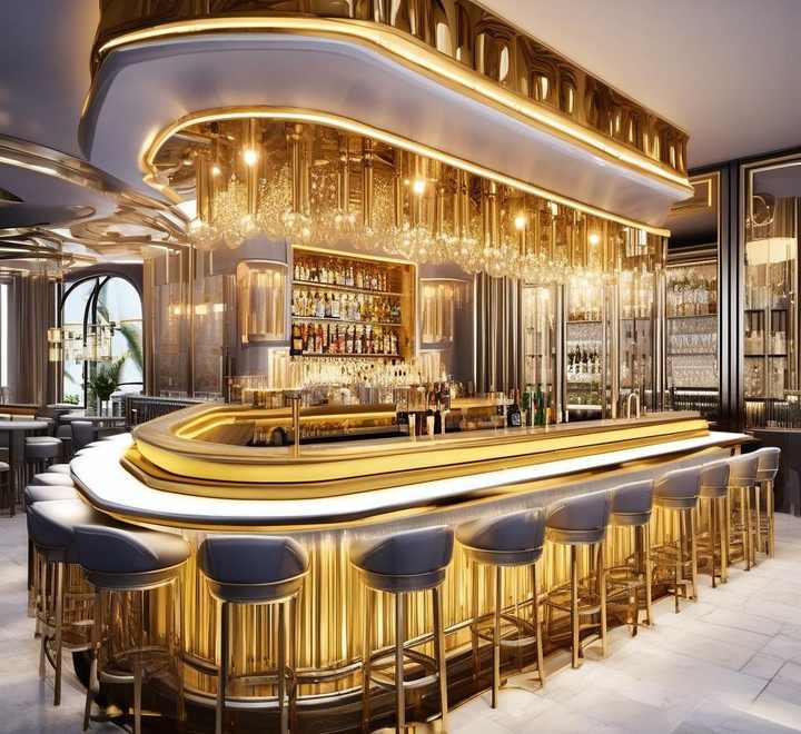 Stainless Steel Golden Bar Counter - Durable Cocktail Station