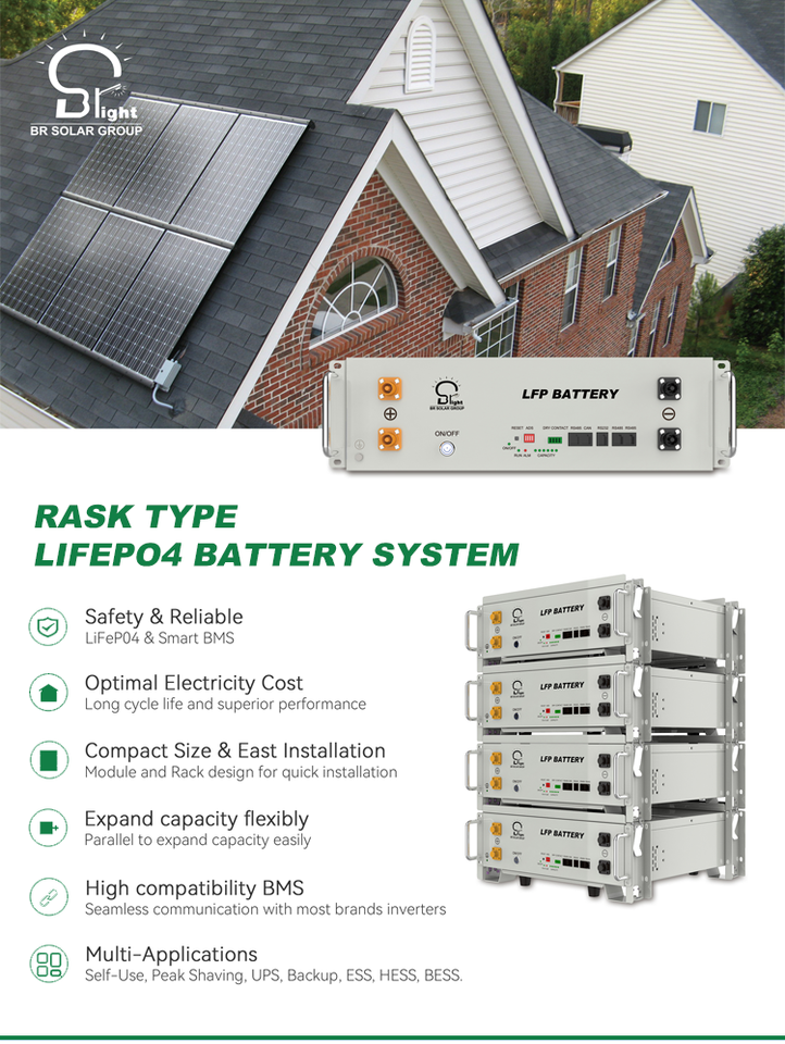 BR SOLAR Modular Design 51.2V 106Ah Stackable Solar Battery LiFePO4 ...