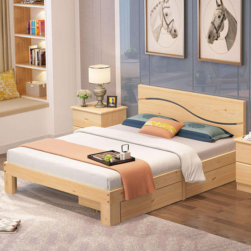 Models Designs Simple Teak Double Adult Storage Box Bed Solid Wood ...
