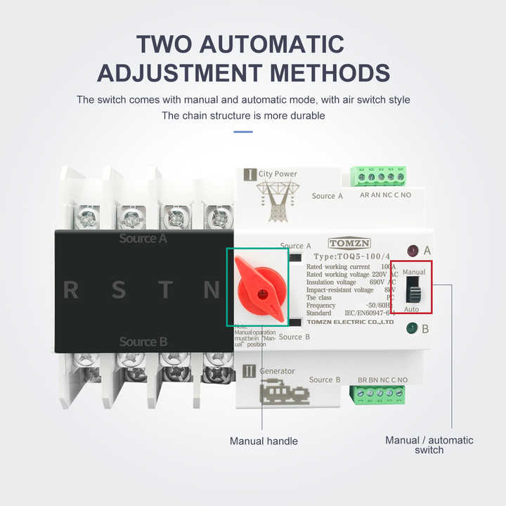 3 Phase Din Rail ATS Dual Power Automatic Transfer Switch Electrical Selector Switches ...