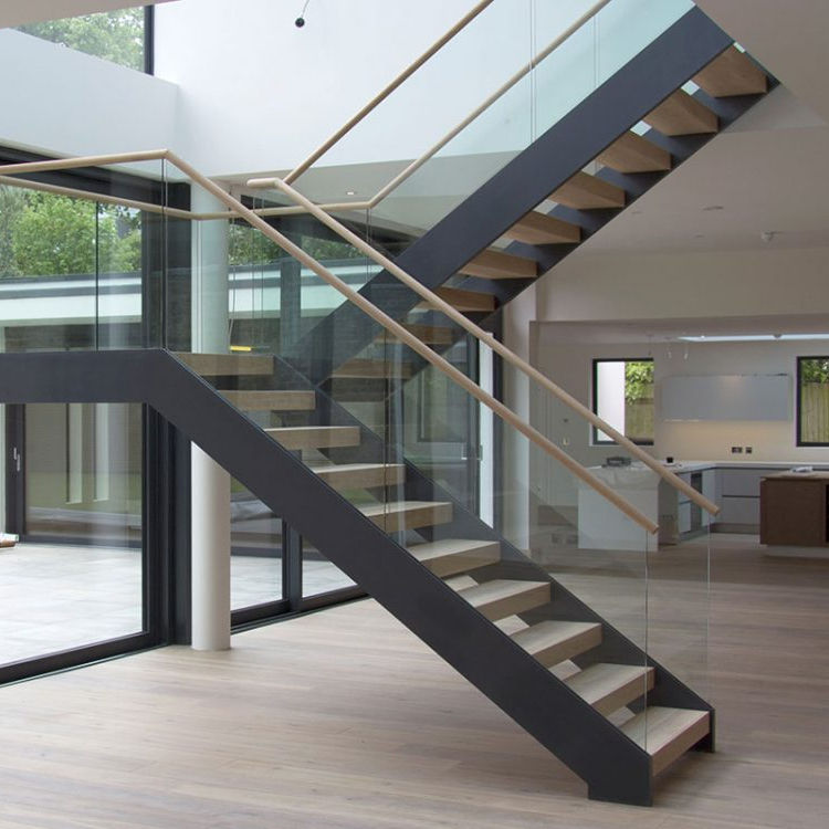 Modern Design Steel Beam Stringer Solid Wood Stairs