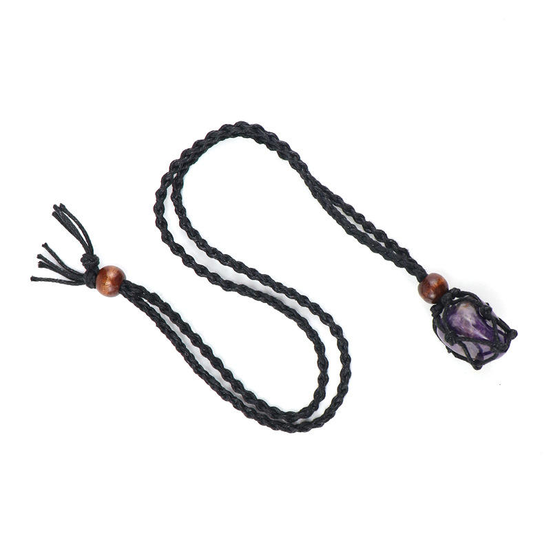 Crystal Raw Stone Natural Stone Black Net Bag Woven Necklace ...