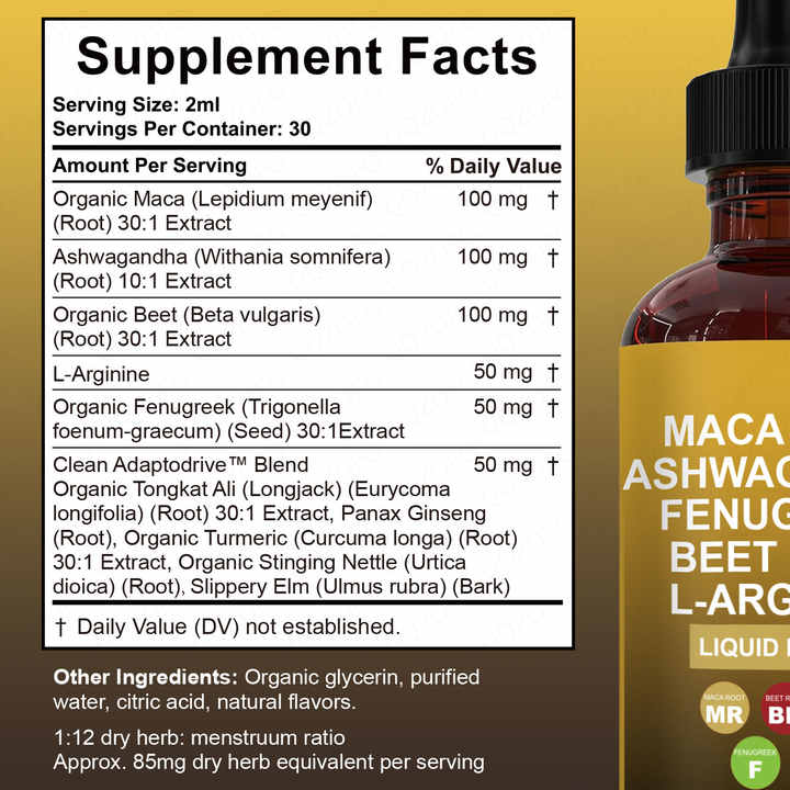Organic Maca Root Ashwagandha Beet Root L-Arginine Liquid Drops ...