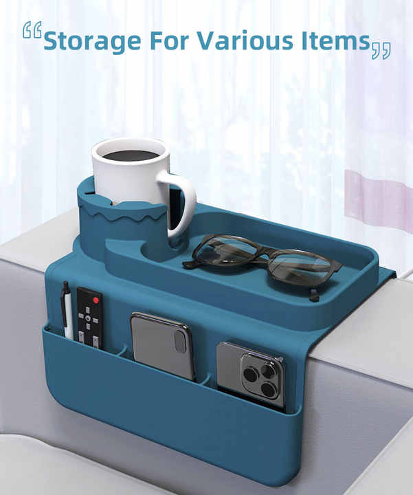 Silicone Couch Armrest Tray Cup Holder Remote Control Rack Cell Phone ...