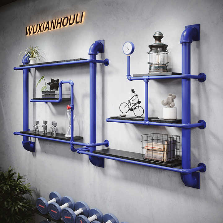 Wrought Iron Water Pipe Bookshelf Home Furniture Metal Wall Storage ...