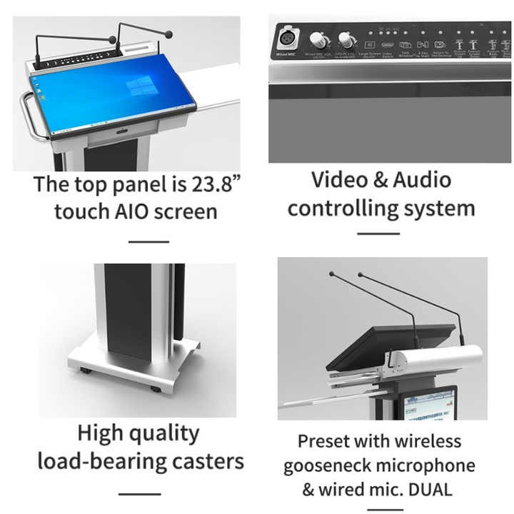 Smart Podium with Wireless Microphone - Multimedia Lectern
