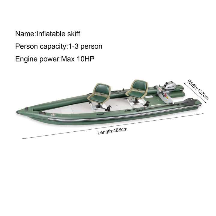 16' Inflatable Skiff - Rigid, High Pressure Boat for Fishing
