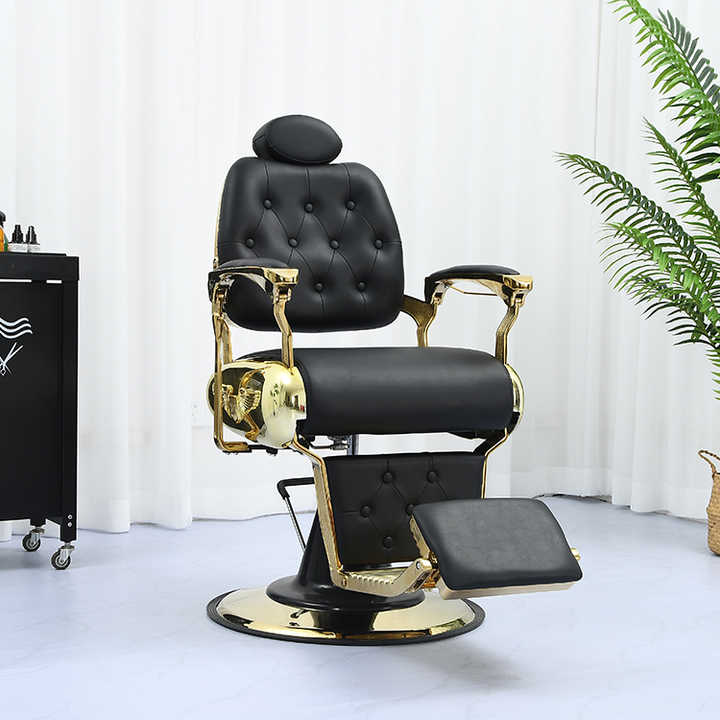 New Antique Style Black Gold Tufted Leather Barber Shop Styling Shaving ...