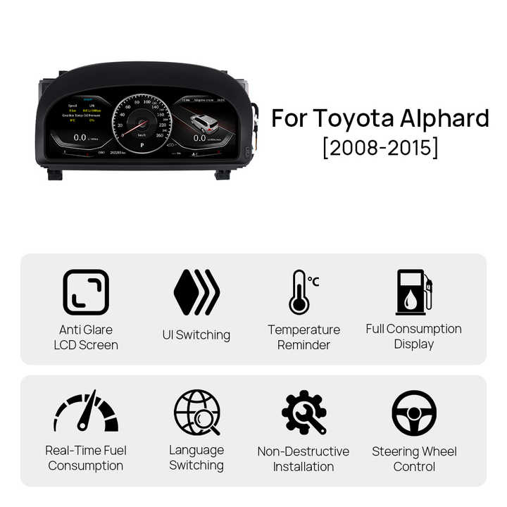 Car LCD Dashboard Display for Toyota Alphard 20 Series 2008-2015 ...