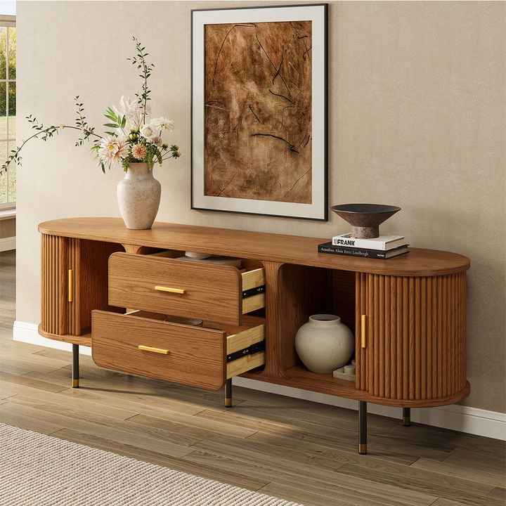 AJUNION Luxury Solid Wood Tv Stand Oval Media Console Table Curved ...