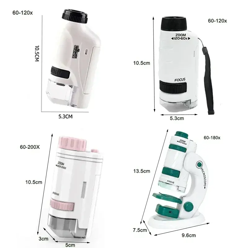 Portable LED Light Pocket Microscope for Kids High Definition 60-200X ...