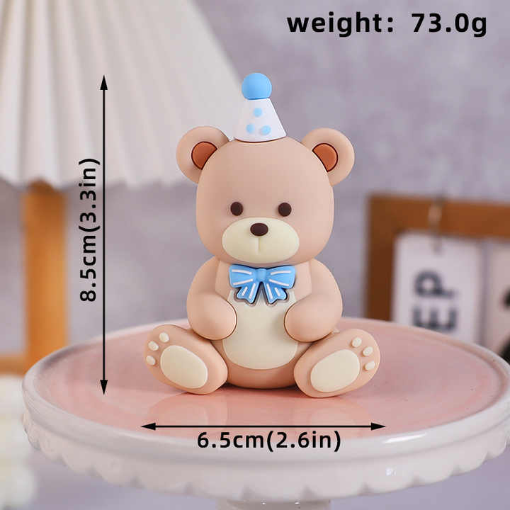 Cartoon Cake Toppers pink Blue Bear Cake Toy BABY Block Building Car ...