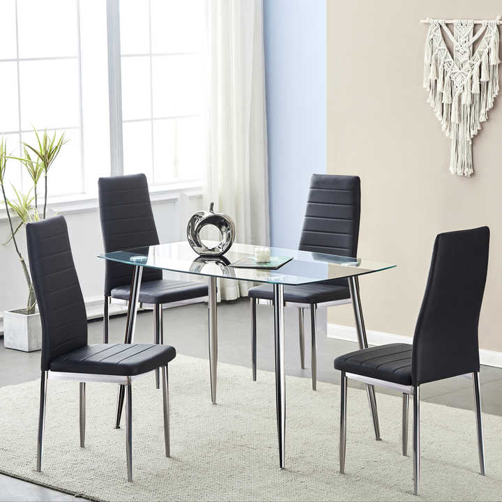 Modern Luxury Dining Room Sets Glass Dining Table With Leather Chairs ...